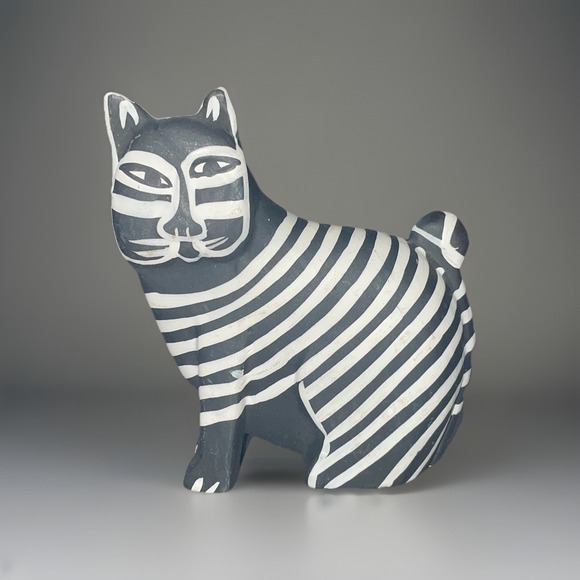 Art | Vintage Laurel Burch Style Cat Hand Painted Wooden Figurine Black ...